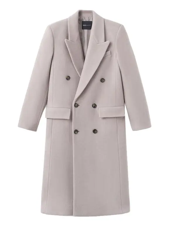 Mango Double-breasted Virgin Wool-blend Coat - Grey