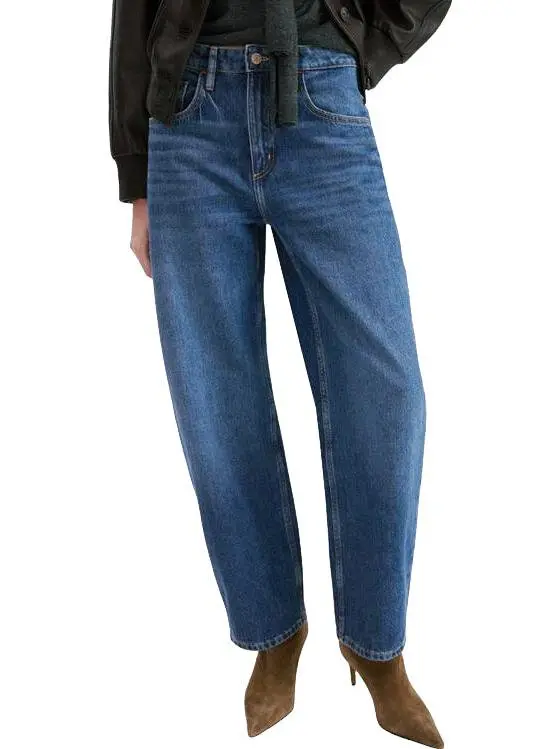 Mango High Waist Barrel Jeans - Dark Blue