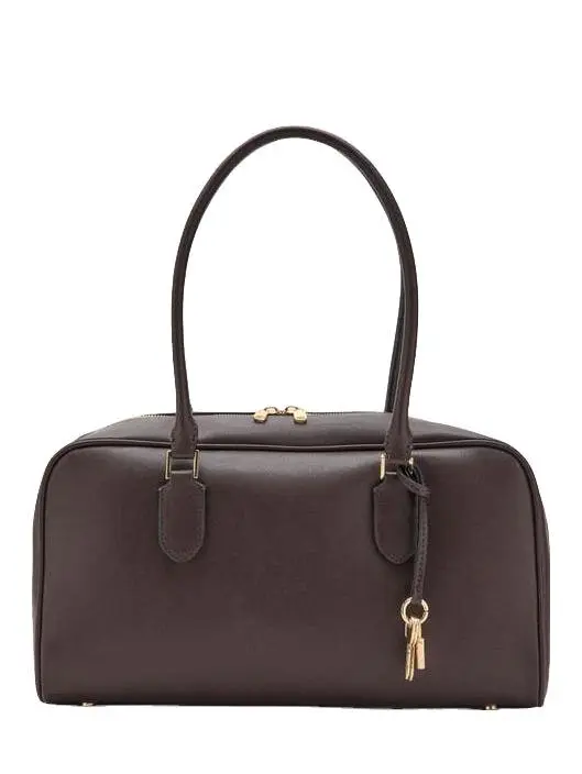 Mango Faux Leather Bowling Bag - Chocolate