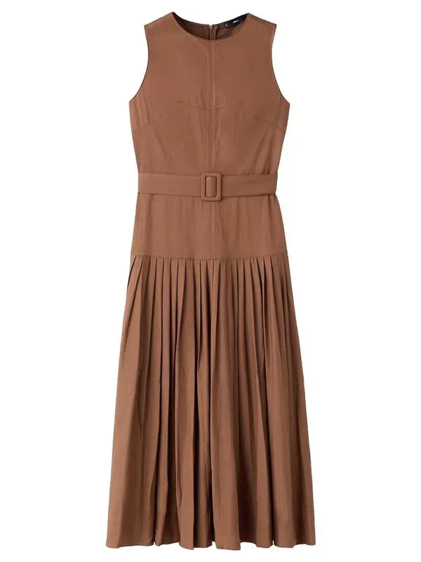 Mango Sleeveless Pleated A-line Midi Dress - Brown