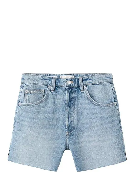 Mango Frayed Side Slit Denim Shorts - Medium Blue