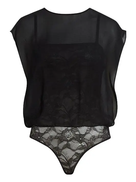 Alaïa Georgette Overlay Lace Bodysuit - Noir Alaia