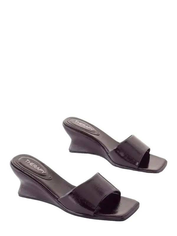 THERAPY AUSTRALIA Lafayette Square-toe Wedge Slides - Port Crinkled Patent Pu