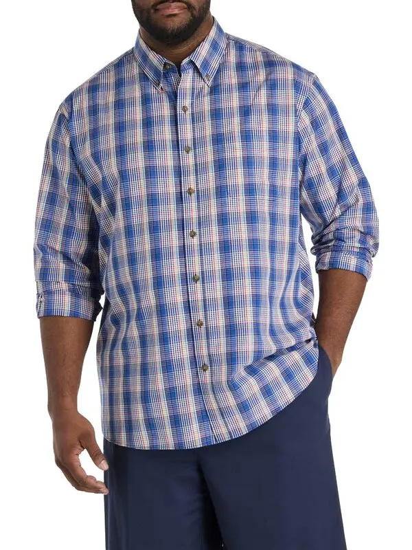 HARBOR BAY BY DXL Big & Tall Easy-care Colorful Plaid Sport Shirt - Blue Multi