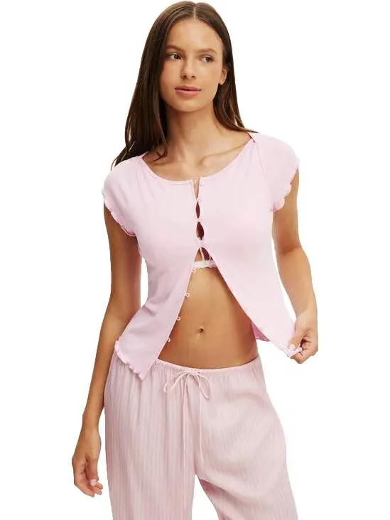 Cotton:on Button Detail Cap Sleeve Top - Rosy Haze Pink