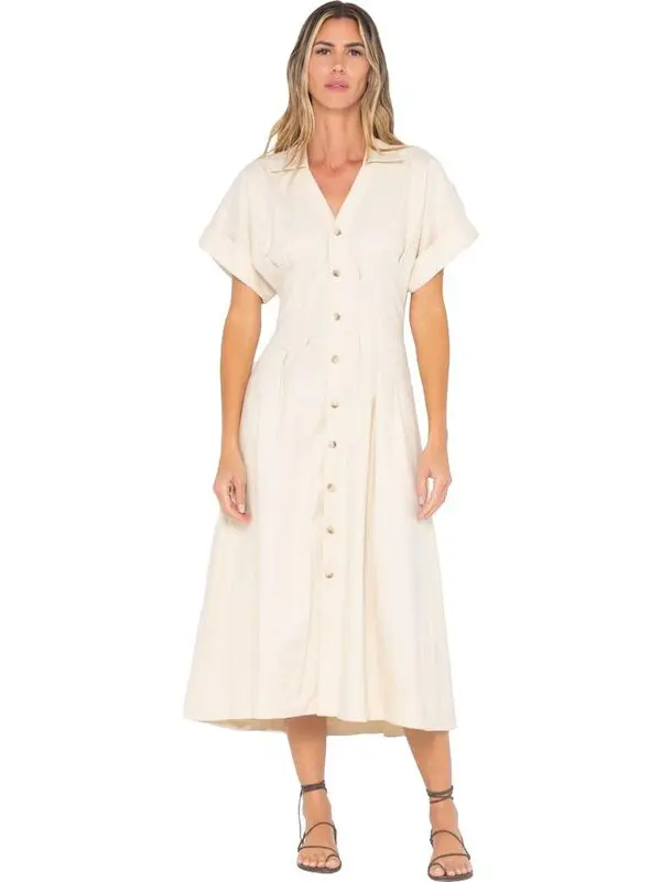 JBQ Stretch Viscose Linen Freya Midi Dress - Vanilla
