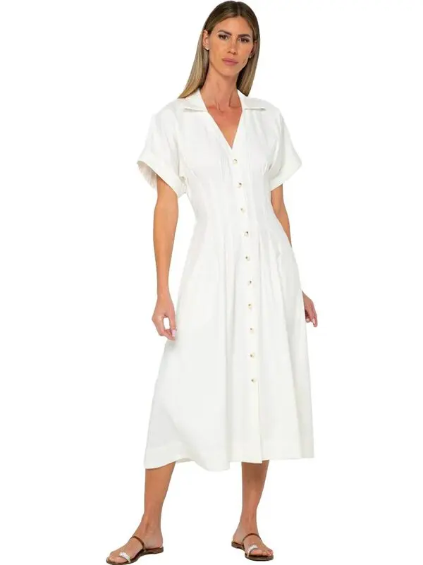 JBQ Stretch Viscose Linen Freya Midi Dress - White