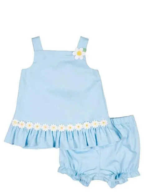 FLORENCE EISEMAN Piqué Dress & Bloomer With Daisies - Light Blue