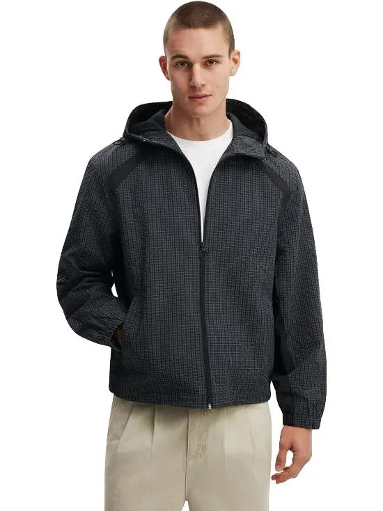 COTTON ON Hooded Spray Jacket - Slate Check