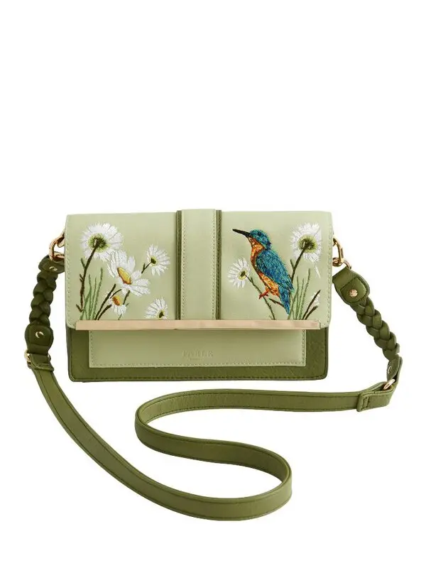 FABLE ENGLAND Embroidered Kingfisher Cross Body Bag - Pastel Green
