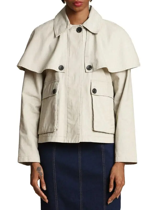 Avec Les Filles Cape Detail Cotton Jacket - Limestone