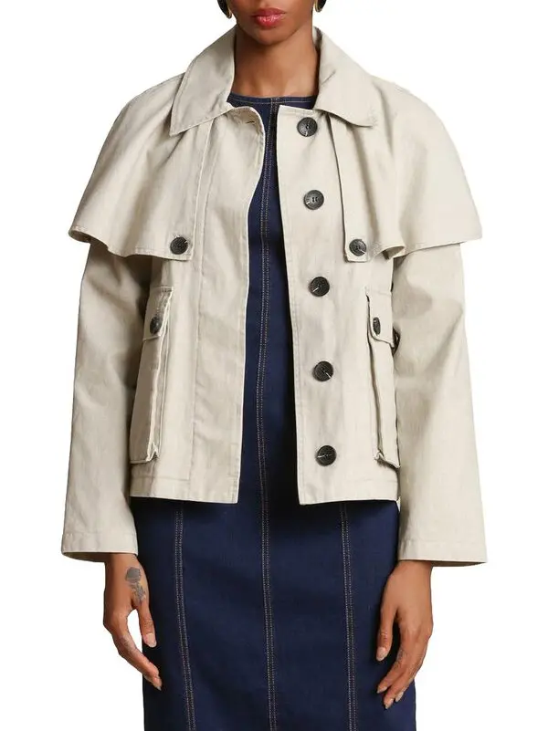 Avec Les Filles Cape Detail Cotton Jacket - Limestone