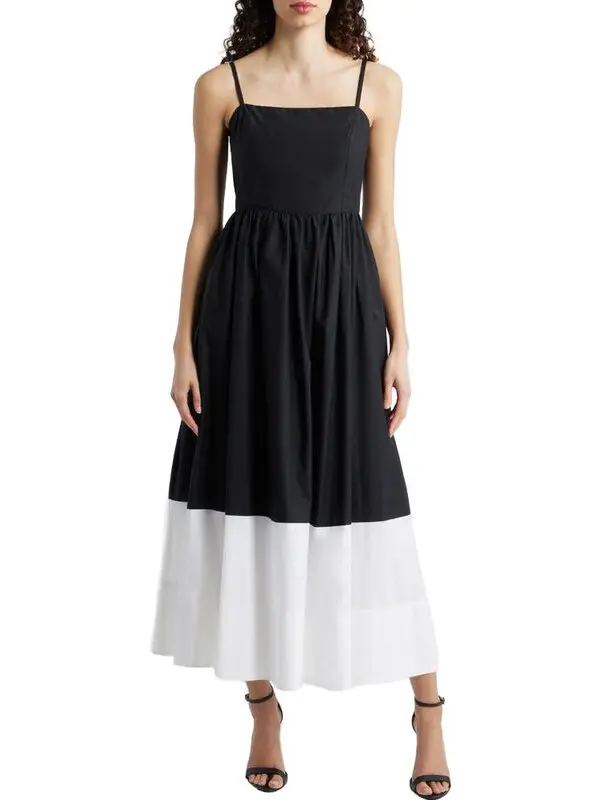 CECE DUPRAZ Colorblock Fit & Flare Midi Dress - Rich Black