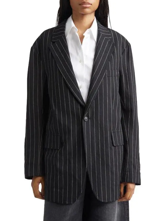 R13 Ragged Pinstripe Oversized Blazer - Black White Pinstripe