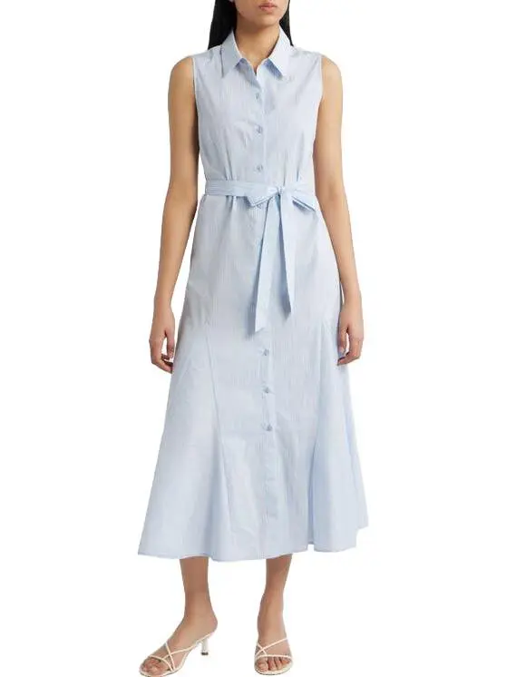 CECE DUPRAZ Pinstripe Button-up Midi Shirtdress - Artesian Blu