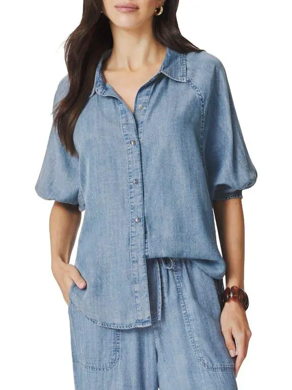 Splendid Talia Puff Sleeve Denim Shirt - Indigo Blue