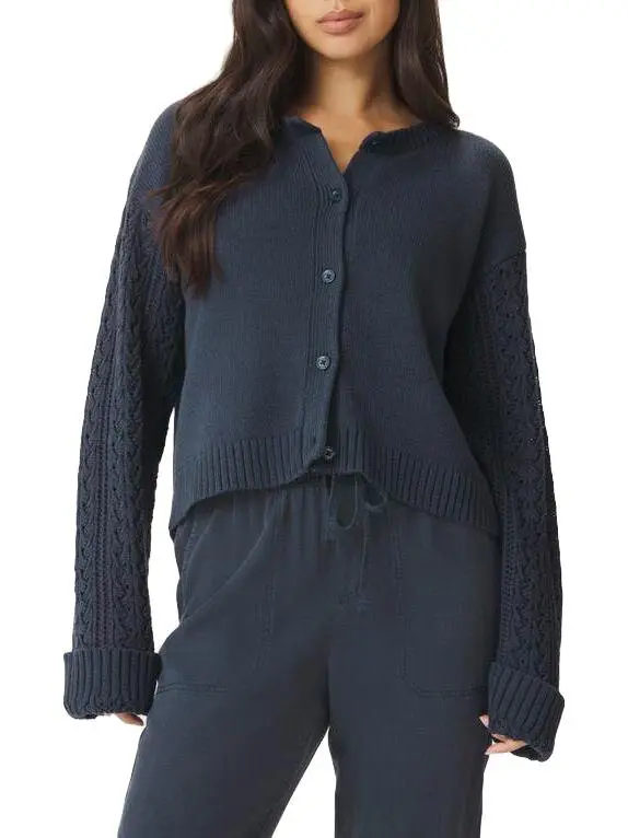 Splendid Gracie Cable Stitch Sleeve Cardigan - Mood Indigo Blue