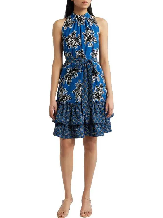 Sam Edelman Layered Ruffle Sleeveless Dress - Blue/white