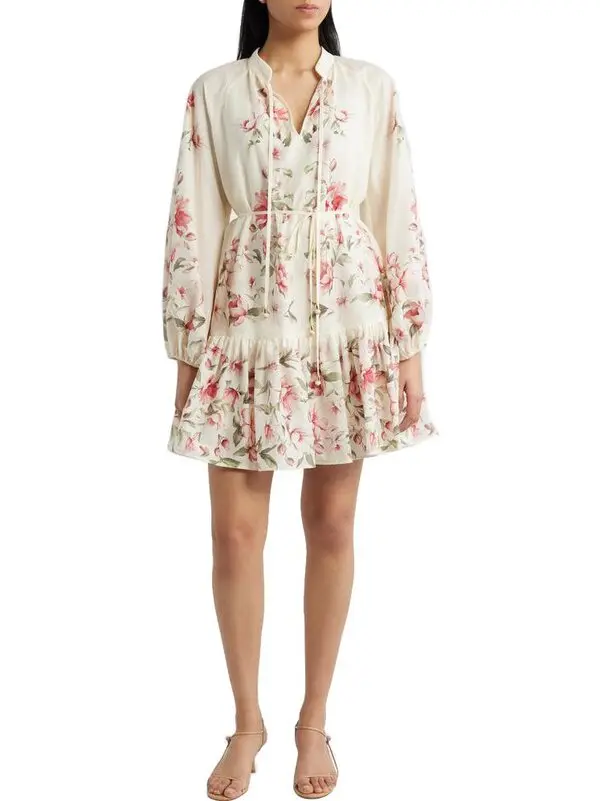 Sam Edelman Floral Print Long Sleeve Dress - Ivory Multi