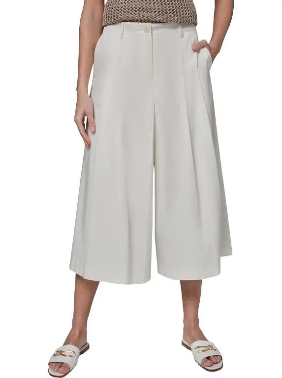 Donna Karan New York Pleated Crop Wide Leg Trousers - Cream