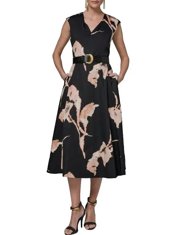 Donna Karan New York Abstract Floral Sleeveless Midi Dress - Black Multi