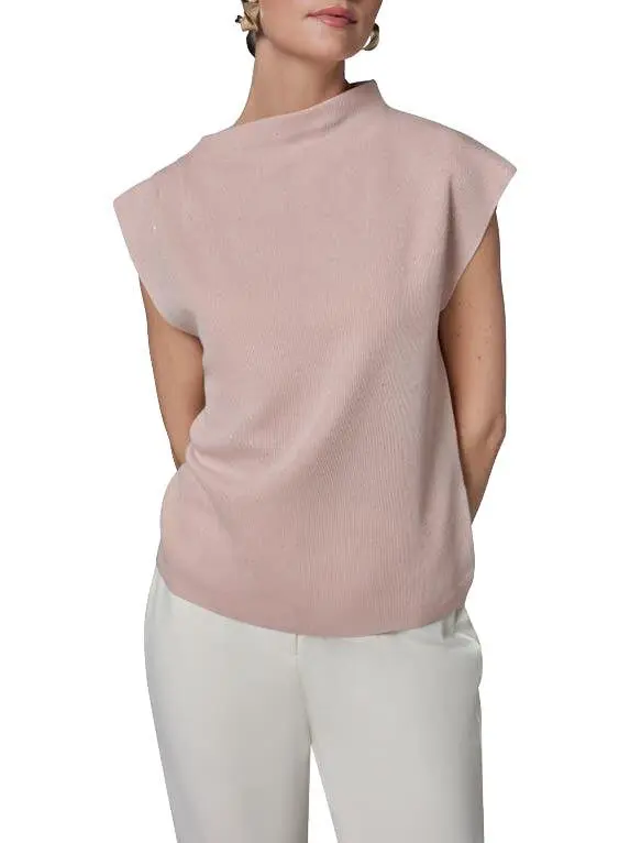 Donna Karan New York Shimmer Asymmetric Mock Neck Sweater - Snow Petal