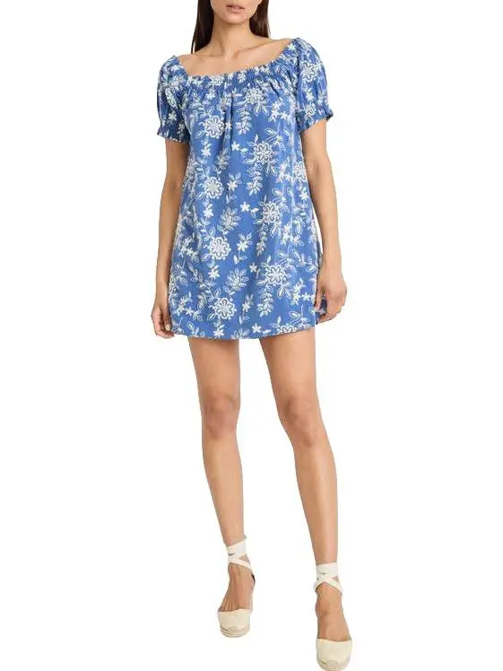 THE GOOD JOURNEY Embroidered Eyelet Minidress - Denim/natural
