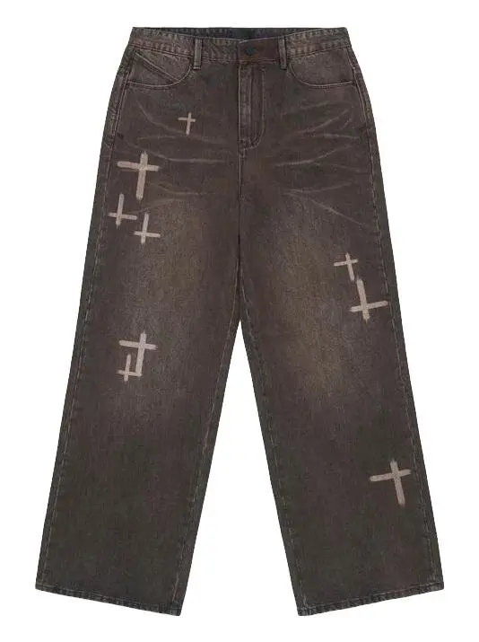 RtA Franco Wide Leg Jeans - Mocha Drift Cross Cut