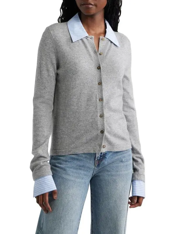 Rails Eryn Merino Wool & Cashmere Cardigan - Heather Grey Poplin Mix