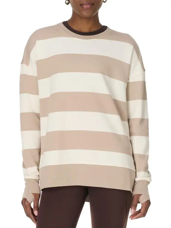 Sweaty Betty After Class Stripe Longline Sweatshirt - White/dusk Beige Large Stripe