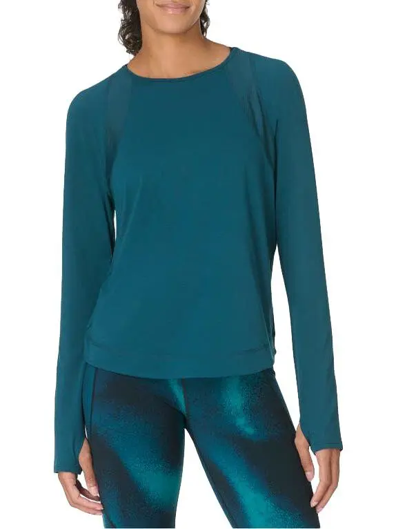 Sweaty Betty Breathe Easy Mesh Inset Long Sleeve T-shirt - Deep Green
