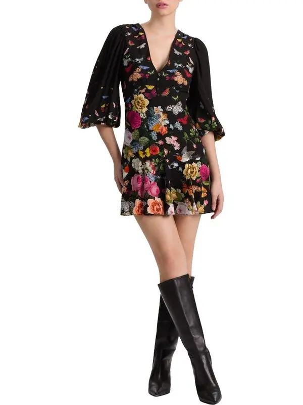 Alice + Olivia Irene Floral Minidress - Solar Strength Black
