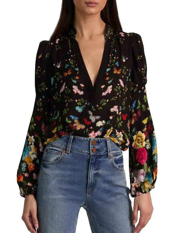 Alice + Olivia Helen Floral Top - Solar Strength Black