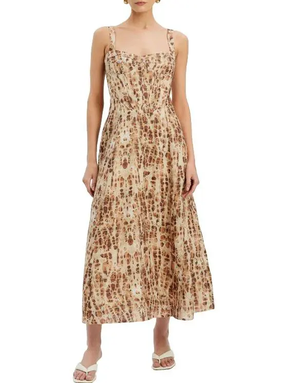 Bardot Lilah Corset Midi Dress - Pebble Print