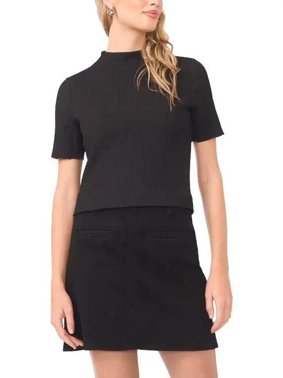 Vince Camuto Textured Mock Neck Top - Rich Black