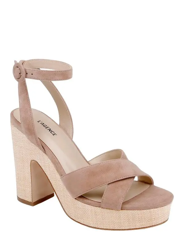 L'Agence Platform Sandal With Ankle Strap - Cappuccino Suede
