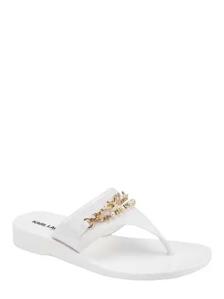 Karl Lagerfeld Paris Vesperina Embellished Flip Flop - Bright White
