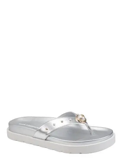 Karl Lagerfeld Paris Hayze Faux-pearl Flip Flop - Silver