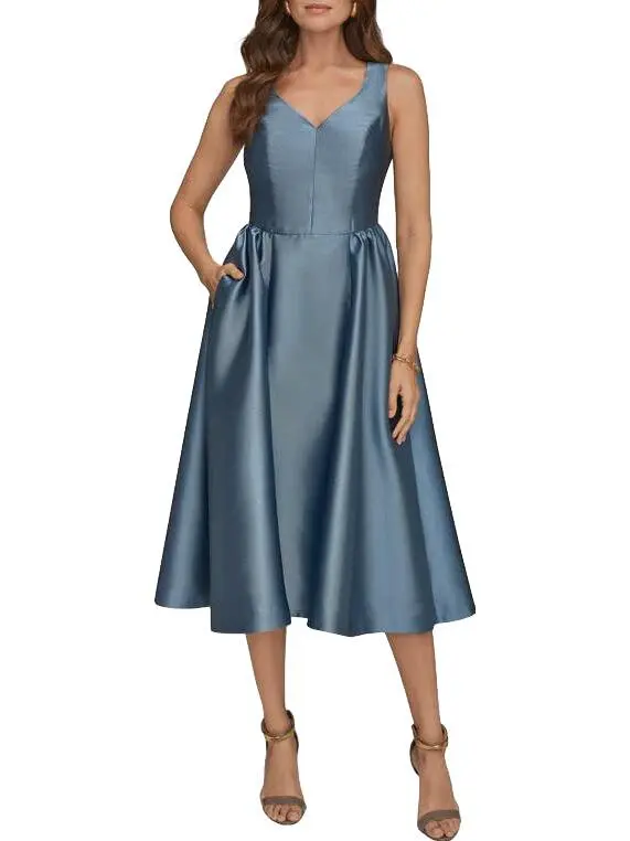 Donna Karan New York Satin A-line Midi Dress - Washed Indigo