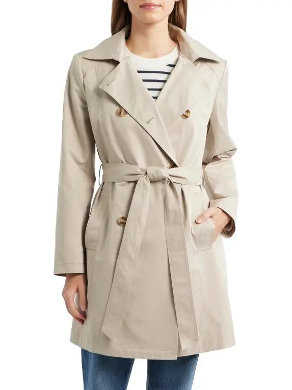 Sam Edelman Hooded Belted Double Breasted Trench Coat - Birch