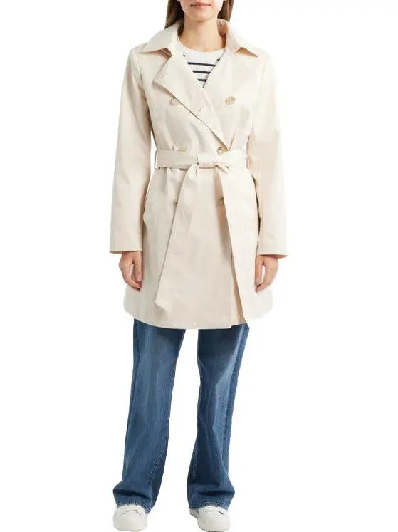 Sam Edelman Hooded Belted Double Breasted Trench Coat - Linen