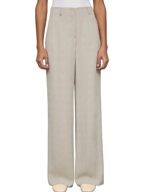 Lafayette 148 New York Clark Grid Plaid Crepe Wide Leg Pants - Cement