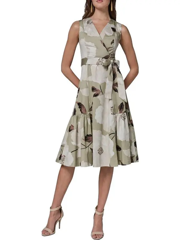 Donna Karan New York Floral Print Faux Wrap Midi Dress - Agave Mult
