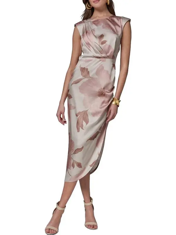 Donna Karan New York Floral Print Ruched Sheath Dress - Snow Petal