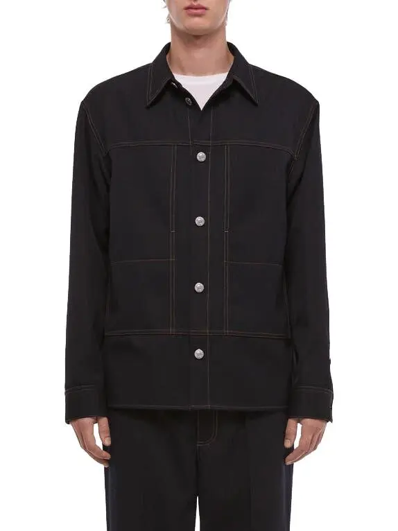 Helmut Lang Wool Gabardine Trucker Shirt Jacket - Navy Melange