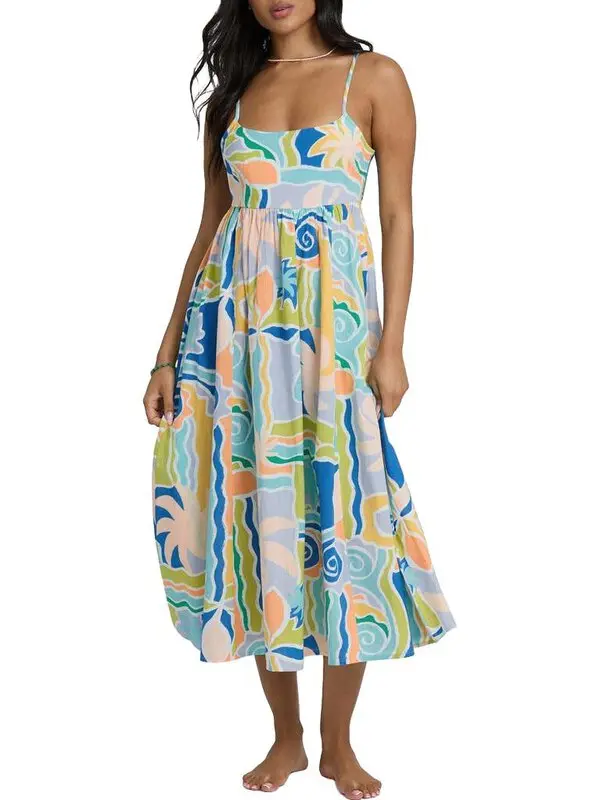 BILLABONG Island Life Cotton & Linen Midi Sundress - Blue Multi