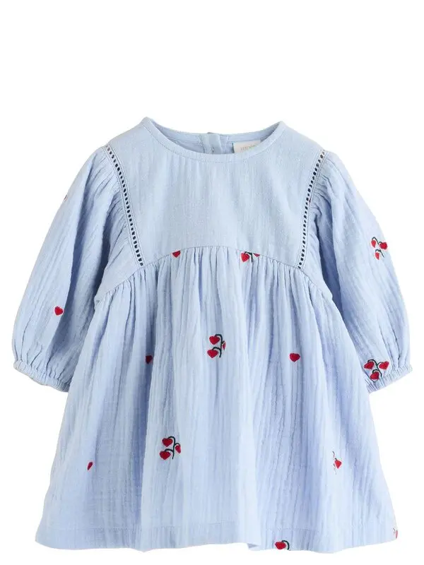 NEXT Embroidered Cotton Gauze Dress - Blue