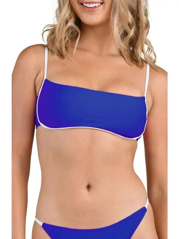 CITRUS Contrast Trim Bandeau Bikini Top - Ocean