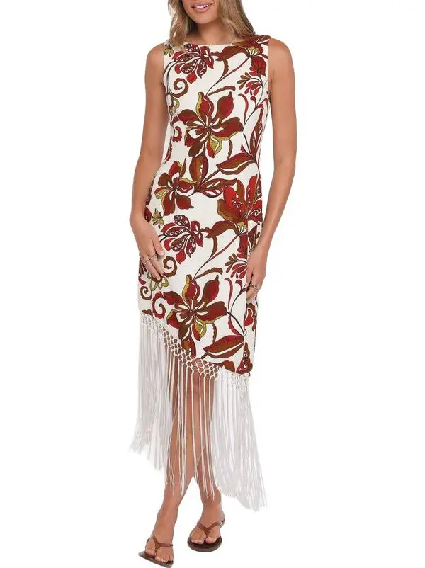 PETAL & PUP Floral Fringed Sheath Dress - Brown Floral