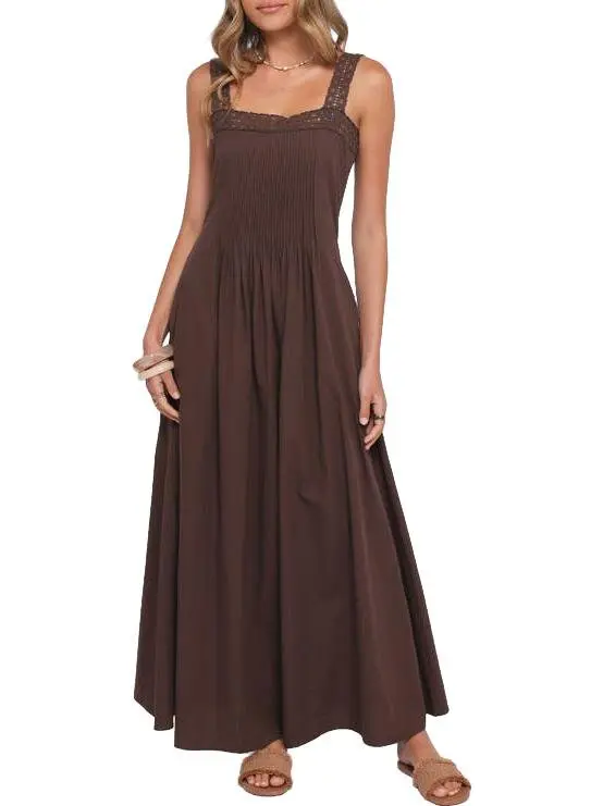 PETAL & PUP Alandra Pintuck Pleat Cotton Maxi Dress - Brown